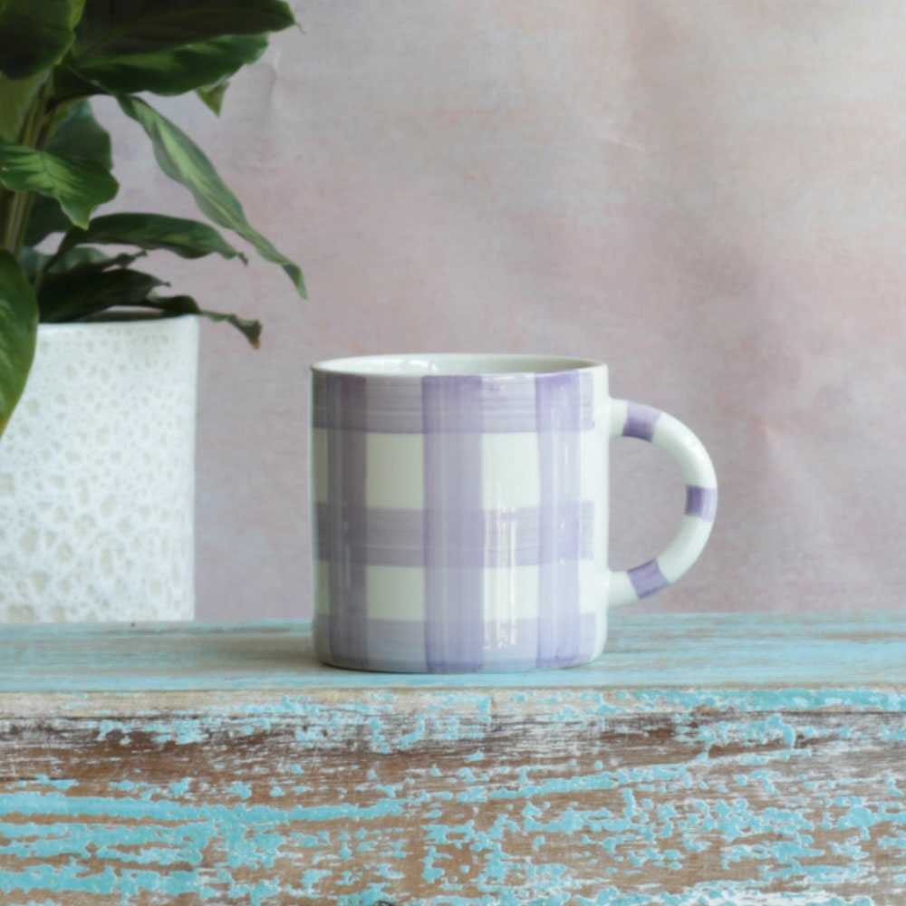 Lilac Gingham Mug - Beetham Nurseries