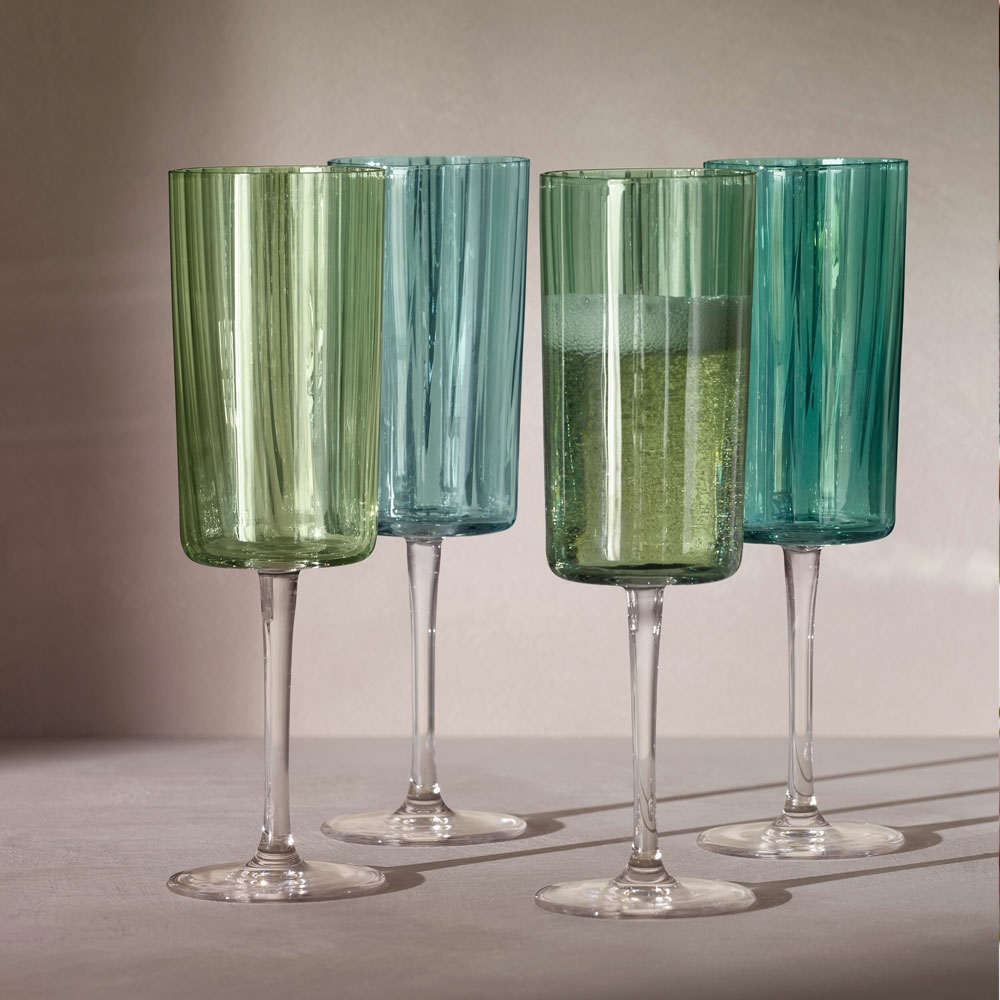 LSA Gems Champagne Flute 210ml Assorted Jade x 4 - Beetham Nurseries