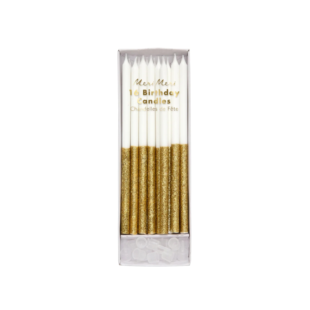 Meri Meri Gold Glitter Dipped Candles - Beetham Nurseries